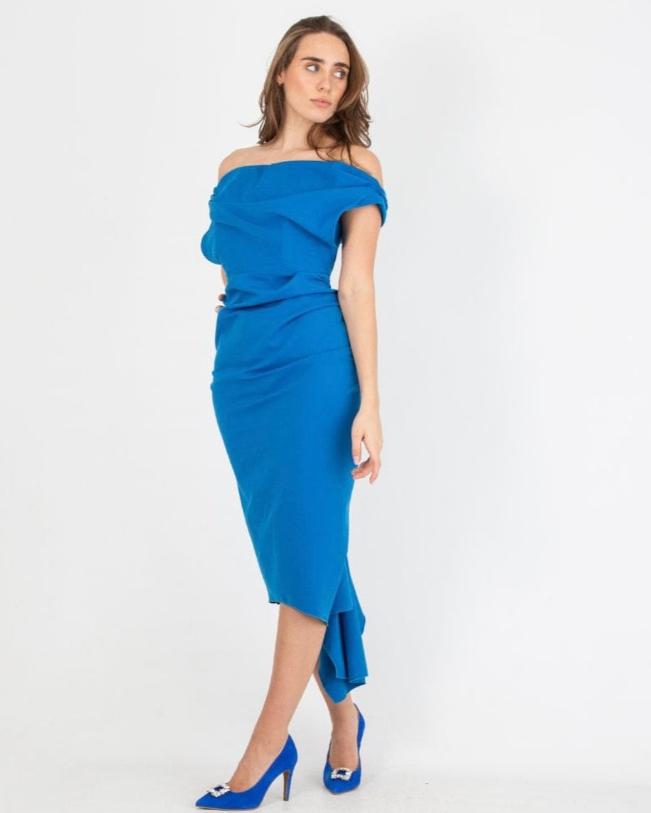 Kevan Jon Flo Sian Drape Dress ‘Blue’ – Vanilla Boutique